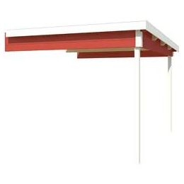 Schleppdach Lasita Maja "Zambezi 300", rot (schwedenrot), B:2.600cm H:2.109cm T:3.248cm, Massivholz, Gartenhaus-Anbaud&auml;cher, Dachverl&auml;ngerung 28 mm