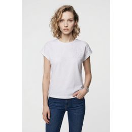 T-Shirt Pepe Jeans "MINA", Damen, Gr. L, wei&szlig;, Jersey, Obermaterial: 100% Baumwolle, unifarben, h&uuml;ftlang, Rundhals, abgesteppte Kante, Shirts T-Shirt, mit floraler Lochstickerei