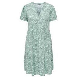 Sommerkleid Only "ONLZALLY &ndash; Sommerkleid mit V-Ausschnitt und Stufenvolant", Damen, Gr. L, N-Gr, gr&uuml;n (chinois gr&uuml;n aop:wei&szlig; leafs), Jersey, Obermaterial: 100% Viskose, bedruckt, regular fit kniefrei, V-Ausschnitt, Kleider Sommerkleid, regular fit, feminin, Jersey, Viskose, V-Ausschnitt