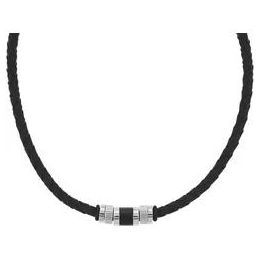 Kette mit Anh&auml;nger Tom Tailor "Schmuck Geschenk Edelstahl Leder Kautschuk", edelstahlfarben, schwarz, Halsketten, Herren, Edelstahl Kautschuk Leder, L: 52 B: 5,3mm, Edelstahl, Kautschuk, Leder, B:5,3mm
