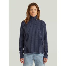 G-Star Raw Longpullover G-STAR "Washed Loose Turtle Knit", Damen, Gr. L, osaka blau gd, Obermaterial: 100% Baumwolle, Pullover Longpullover