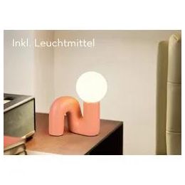 Trio REALITY LEUCHTEN Tischleuchte "QUINN, Keramik Tischlampe m. Glasschirm, Set inkl 2xG9 Leuchtmittel 3W", apricot, 1, H: 21,5cm, 2 Stk., Leuchten, Design Nachttischlampe, Schreibtischlampe H&ouml;he 22cm, Glas Lampenschirm, Tischleuchte
