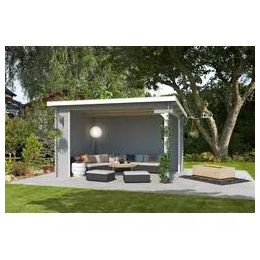 Gartenhaus Lasita Maja "Unterstand/Lounge Buffalo 380", grau (lichtgrau), ohne Dacheindeckung, Massivholz, Gartenh&auml;user, Gartenhaus, Unterstand / Lounge 28mm