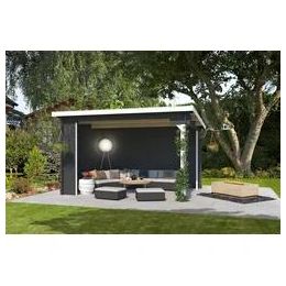 Gartenhaus Lasita Maja "Unterstand/Lounge Buffalo 380", grau (carbongrau), ohne Dacheindeckung, Massivholz, Gartenh&auml;user, Gartenhaus, Unterstand / Lounge 28mm