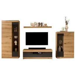 Wohnwand Home Affaire "Soleto, zeitlose Anbauwand, Komplettset im modernen Stil", eiche evoke, B:350cm H:201cm T:35cm, FSC-zertifizierter Holzwerkstoff, Kastenm&ouml;bel-Sets, Wohnwand, enth&auml;lt Vitrinen, Lowboard und Wandboard