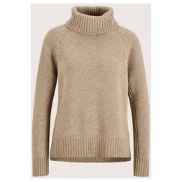 Madeleine Mode Longpullover MADELEINE "Strickpullover Schlichter Kaschmirpullover mit Rollkragen", Damen, Gr. 44/46, beige (cappuccino, melange), Obermaterial: 45% Wolle mw. 30% Kaschmir WS. 15% Viskose CV. 10% Polyamid PA., Modern, Rollkragen, Pullover Longpullover, Hochwertiger Glattstrick