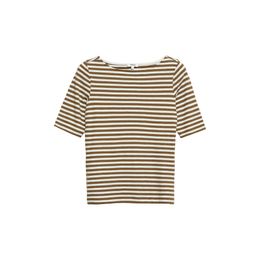 Kurzarmshirt s.Oliver, Damen, Gr. 36, teak braun stripe, Single Jersey, Obermaterial: 100% Baumwolle, gestreift, normal h&uuml;ftbedeckend, U-Boot-Ausschnitt, abgesteppte Kante, Shirts, Gestreiftes Sommershirt
