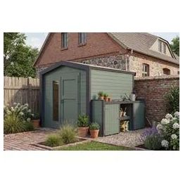 Gartenhaus Weka "Killarney", gr&uuml;ngrau, anthrazit, ohne Fu&szlig;boden, ohne Dacheindeckung, Massivholz, Gartenh&auml;user, Gartenhaus, Doppelt&uuml;r, 1 1/2 Seite mit Fenster, mit Pflanztisch