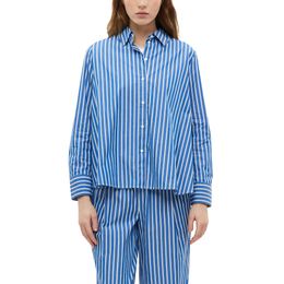 Hemdbluse s.Oliver, Damen, Gr. 46, cobalt stripe, Web, Obermaterial: 100% Baumwolle, gestreift, relaxed fit normal, Manschette, Blusen Hemdbluse, mit Streifen Muster