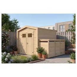 Gartenhaus Weka "Killarney", naturbelassen, ohne Fu&szlig;boden, ohne Dacheindeckung, Massivholz, Gartenh&auml;user, Gartenhaus, Doppelt&uuml;r, mit 3er M&uuml;lltonnenbox