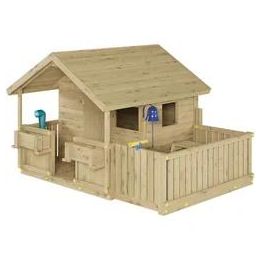 Spielhaus Fungoo "SUNNY BANDCORNER", natur, Spielh&auml;user, KinderB:267cm H:178cm T:182cm, FSC-zertifiziertes Massivholz, Metall, Polyethylen, Spielhaus, mit gro&szlig;er Terrasse und Picknicktisch, Tafel, Periskop, B:267cm H:178cm T:182cm