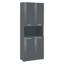 Hochschrank Welltime "Avena", grau, grau hochglanz, B:73cm H:190cm T:31cm, Schr&auml;nke, Hochschrank, Badschrank 4-t&uuml;rig mit o. Fach und 4 Einlegeb&ouml;den - B/T/H 73/31/190 cm
