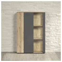 Highboard Home Affaire "Estepona", anthrazit mit coast evoke oak, B:91cm H:132cm T:34cm, FSC-zertifizierter Holzwerkstoff, Sideboards, Highboard, Vitrine, T&uuml;r mit Rillen-Optik, Breite 91 cm