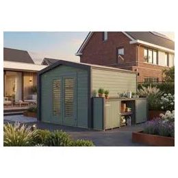 Gartenhaus Weka "Killarney", gr&uuml;ngrau, anthrazit, ohne Fu&szlig;boden, ohne Dacheindeckung, Massivholz, Gartenh&auml;user, Gartenhaus, Doppelt&uuml;r mit Lamellen, inkl. Pflanztisch