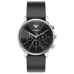 Chronograph Emporio Armani, schwarz, silberfarben, Armbanduhren, Herren, Chronograph, Quarzuhr, Armbanduhr, Herrenuhr, Lederarmband, analog, Tag
