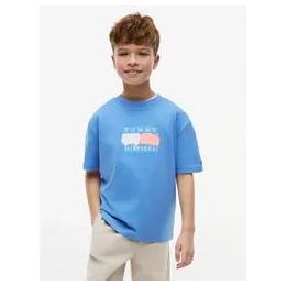 T-Shirt Tommy Hilfiger, Jungen, Gr. 14 (164), copenhagen blau, Single Jersey, Obermaterial: 100% Baumwolle, unifarben, regular fit normal, Rundhals, abgesteppte Kante, Shirts T-Shirt, f&uuml;r Kinder bis 16 Jahre, Graffiti-Druck, Regular Fit