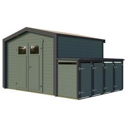 Gartenhaus Weka "Killarney", gr&uuml;ngrau, anthrazit, ohne Fu&szlig;boden, ohne Dacheindeckung, Massivholz, Gartenh&auml;user, Gartenhaus, Doppelt&uuml;r, 1/4 verglast, inkl. 4er M&uuml;lltonnenbox