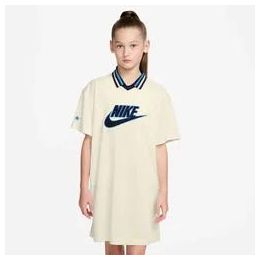 Shirtkleid Nike SPORTSWEAR "G NSW CLN JERSEY SS DRESS", Damen, Gr. XL, N-Gr, wei&szlig;, Obermaterial: 100% Polyester, Kleider Shirtkleid, f&uuml;r sportliche Aktivit&auml;ten, aus Jacquard-Strick, Oversized Fit