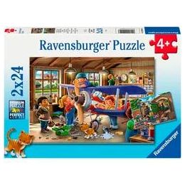 Puzzle Ravensburger "Eisenbahn- und Flugzeugservice", bunt, Puzzles, KinderB:26cm H:18cm, Pappe, Made in Europe, B:26cm H:18cm