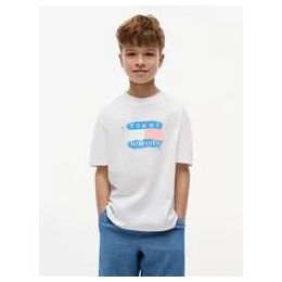 T-Shirt Tommy Hilfiger, Jungen, Gr. 14 (164), wei&szlig;, Single Jersey, Obermaterial: 100% Baumwolle, unifarben, regular fit normal, Rundhals, abgesteppte Kante, Shirts T-Shirt, f&uuml;r Kinder bis 16 Jahre, Graffiti-Druck, Regular Fit