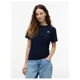 Kurzarmshirt Tommy Hilfiger "TH SCRIPT REG C-NK SS TEE", Damen, Gr. S (36/38), schwarz night navy, Single Jersey, Obermaterial: 95% Baumwolle, 5% Elasthan, unifarben, regular fit normal, Rundhals, eingesetzt abgesteppte Kante, Shirts, Baumwollmischung, regular fit