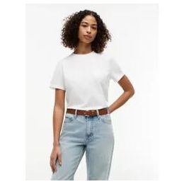 Kurzarmshirt Tommy Hilfiger "TH SCRIPT REG C-NK SS TEE", Damen, Gr. S (36/38), ecru, Single Jersey, Obermaterial: 95% Baumwolle, 5% Elasthan, unifarben, regular fit normal, Rundhals, eingesetzt abgesteppte Kante, Shirts, Baumwollmischung, regular fit