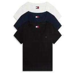Tommy Hilfiger V-Shirt TOMMY JEANS "TJW 3PACK V-NECK TEE", Damen, Gr. XS (34), schwarz, ecru, schwarz night navy, Single Jersey, Obermaterial: 100% Baumwolle, unifarben, normal, V-Ausschnitt, Shirts, Baumwolle, V-Ausschnitt, 3 St&uuml;ck im Set