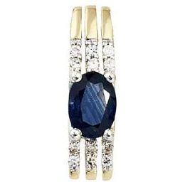 Kettenanh&auml;nger Jobo "Anh&auml;nger 18 mm lang", gelbgold 585, blau, Schmuckanh&auml;nger, Damen, P1 = bei 10-facher Vergr&ouml;&szlig;erung erkennbare Einschl&uuml;sse, Diamanten Gelbgold 585, Diamanten, Gelbgold 585, Kettenanh&auml;nger, 14 Karat 585 Gold mit Saphir und 12 Diamanten