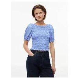 Tommy Hilfiger Kurzarmbluse TOMMY JEANS "TJW SMOCKED SS BLOUSE", Damen, Gr. S (36/38), noble blau, stripe, Web, Obermaterial: 100% Baumwolle, gestreift, unifarben, taillenlang, U-Boot-Ausschnitt, elastischer Bund, Blusen, Baumwolle, Puff&auml;rmel