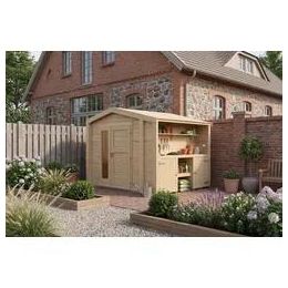 Gartenhaus Weka "Killarney", naturbelassen, ohne Fu&szlig;boden, ohne Dacheindeckung, Massivholz, Gartenh&auml;user, Gartenhaus, Doppelt&uuml;r, 1 1/2 Seite mit Fenster, inkl. Pflanztisch