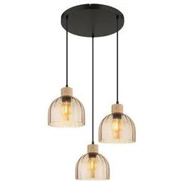 Globo LIGHTING H&auml;ngeleuchte "SWANSON", schwarz matt, 3, &Oslash; 20cm H: 130cm, 1 Stk., Leuchten, H&auml;ngeleuchte mit Glas amber, warmes Licht, stilvoll elegant, H&auml;ngeleuchte
