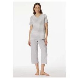 Schlafanzug Schiesser "Casual Essentials", Damen, Gr. 48, silber (210, silbergrau, meliert), Single Jersey, Obermaterial: 100% Baumwolle, regular fit 3/4-L&auml;nge, V-Ausschnitt, Homewear-Sets Schlafanzug, mit modisch umgeschlagenen &Auml;rmeln