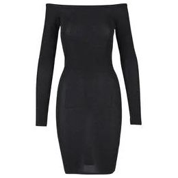 Shirtkleid Urban Classics "Urban Classics Damen", Damen, Gr. XS, US-Gr&ouml;&szlig;en, schwarz, 96% Polyester, 4% Elasthan, unifarben, skinny fit, Carmenausschnitt, Kleider Shirtkleid