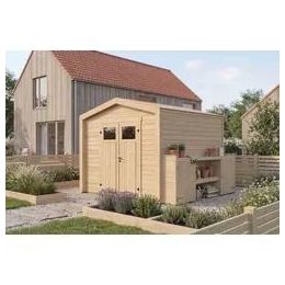 Gartenhaus Weka "Killarney", naturbelassen, ohne Fu&szlig;boden, ohne Dacheindeckung, Massivholz, Gartenh&auml;user, Gartenhaus, Doppelt&uuml;r, 1/4 verglast, inkl. Pflanztisch
