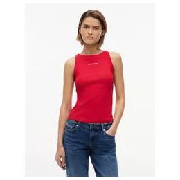 Tommy Hilfiger Ripptanktop TOMMY JEANS "TJW SLIM ESS LOGO 1 RIB TANK", Damen, Gr. L (42/44), amaryllis rot, Single Jersey, Obermaterial: 95% Baumwolle, 5% Elasthan, slim fit normal, Rundhals, Tops, Baumwollmischung, slim fit, in gerippter Struktur