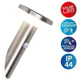 N&auml;ve LED Solarleuchte N&Auml;VE "Norcia", silberfarben, B:12,5cm H:25cm L:12,5cm &Oslash;:12,5cm, Leuchten, inkl. D&auml;mmerungssensor, Bewegungsmelder, Druckschalter, LED warmwei&szlig;