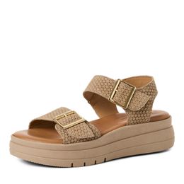 Sandalette Tamaris, Damen, Gr. 36, taupe, Leder, Strukturmuster, unifarben, Schuhe Sandalette, Plateau, Riemchensandale, Sommerschuh mit Logoschriftzug