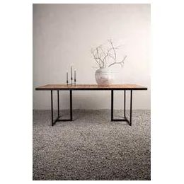 Gartentisch VENTURE HOME "Khung, stabile Esstafel f&uuml;r den Au&szlig;enbereich", natur, schwarz, natur, B:100cm H:75cm T:200cm, Tische, Gartentisch, Outdoortisch, Terrassentisch mit Metallgestell