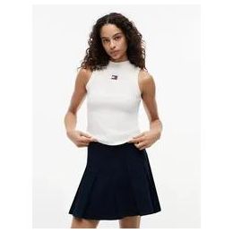 Tommy Hilfiger Tanktop TOMMY JEANS "TJW SLIM BADGE RIB MOCK TANK", Damen, Gr. XL (46), ancient wei&szlig;, Rippware, Obermaterial: 95% Baumwolle, 5% Elasthan, unifarben, slim fit normal, Rundhals, Tops Tanktop, Baumwollmischung, slim fit, igurbetont, in gerippter Struktur