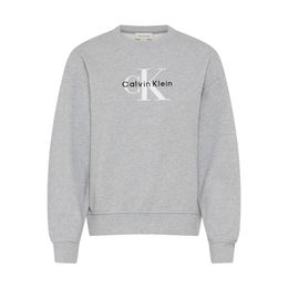 Sweatshirt Calvin Klein Jeans "FRENCH TERRY MONOLOGO CREW", Damen, Gr. S, heroic grau heather, Sweatware, Obermaterial: 100% Baumwolle, meliert, regular fit taillenbedeckt, Rundhals, eingesetzt Rippb&uuml;ndchen, Sweatshirts Sweatshirt, Regular fit, Logoschriftzug