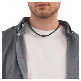 Kette mit Anh&auml;nger Tom Tailor "Schmuck Geschenk Edelstahl Leder Kautschuk", edelstahlfarben, schwarz, Halsketten, Herren, Edelstahl Kautschuk Leder, L: 52 B: 3,8mm, Edelstahl, Kautschuk, Leder, B:3,8mm