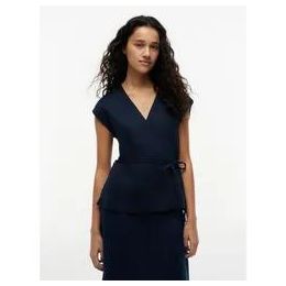 Wickelbluse Tommy Hilfiger "ESS LINEN WRAP TIE NS VEST", Damen, Gr. 36, schwarz night navy, Web, Obermaterial: 76% Leinen, 24% Lyocell, normal, V-Ausschnitt, Blusen, Materialmix, Bindeband