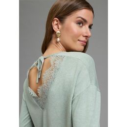 3/4 Arm-Pullover Laura Scott "aus leichtem Sommerstrick", Damen, Gr. 34, salbei, Feinstrick, Obermaterial: 70% Viskose, 30% Polyamid, unifarben, figurumspielend h&uuml;ftlang, Rundhals, Strickkante, Pullover, leichter, sommerlicher Pullover mit Spitzeneinsatz und Schleifendetail