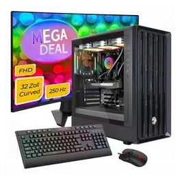 GAMEMAX Gaming-PC-Komplettsystem "MegaDeal CLAW BK 2782 AMD Ryzen 5 7500F 32GB DDR5 1TB SSD RTX 5060Ti", Energieeffizienz: E (A-G), schwarz, Microsoft Windows 11 Home (64 Bit), 32 GB RAM 1.000 GB SSD, Computer_Komplettsysteme, Windows 11, DDR5 RAM + MSI MAG 32C6 Curved Monitor, 80cm (32")