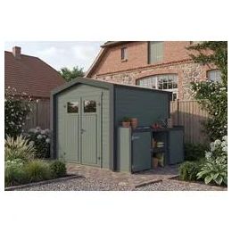 Gartenhaus Weka "Killarney", gr&uuml;ngrau, anthrazit, ohne Fu&szlig;boden, ohne Dacheindeckung, Massivholz, Gartenh&auml;user, Gartenhaus, Doppelt&uuml;r, 1/4 verglast, inkl. Pflanztisch