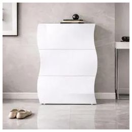 Schuhschrank OTTO HOME "Luxor 3, Schuhklapper, Schuhkommode, H&ouml;he 121 cm", wei&szlig; hg, B:74cm H:121cm T:27cm, Holzwerkstoff, Schr&auml;nke, Schuhschrank, UV-lackiert, Hochglanz, grifflos, 3-Klappen