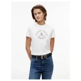 Tommy Hilfiger Kurzarmshirt TOMMY JEANS "TJW REG HERITAGE LOGO SS TEE", Damen, Gr. S (36/38), ecru, Single Jersey, Obermaterial: 100% Baumwolle, bedruckt, normal, Rundhals, Shirts, Baumwolle, regular fit