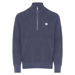 Strickpullover Calvin Klein Jeans, Herren, Gr. M, blau (blau nomad), Rippstrick, Obermaterial: 100% Baumwolle, regular fit normal, hoch geschlossener Ausschnitt, eingesetzt B&uuml;ndchen, Pullover Strickpullover, Troyerkragen mit Rei&szlig;verschluss, Regular Fit