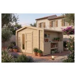 Gartenhaus Weka "Killarney", naturbelassen, ohne Fu&szlig;boden, ohne Dacheindeckung, Massivholz, Gartenh&auml;user, Gartenhaus, Doppelt&uuml;r, 1 1/2, Fenster an Seite, inkl. Pflanztisch