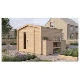 Gartenhaus Weka "Killarney", naturbelassen, ohne Fu&szlig;boden, ohne Dacheindeckung, Massivholz, Gartenh&auml;user, Gartenhaus, Doppelt&uuml;r, 1 1/2, Fenster an Seite, inkl. Pflanztisch